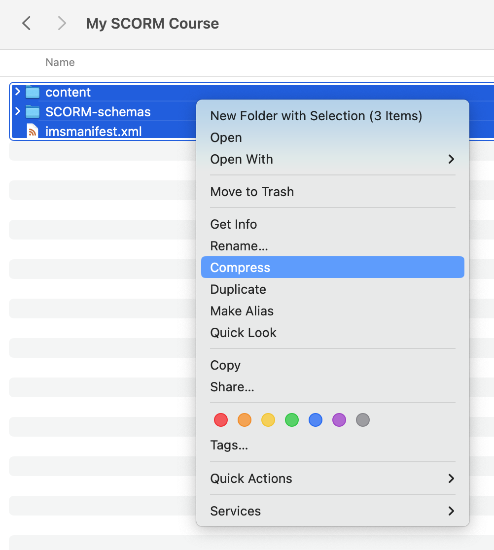 Packaging a SCORM Course